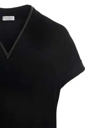 Brunello Cucinelli Monile Trim V-neck T-shirt - Black
