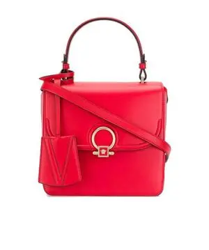 Versace Flip Handbag With Metal Ring Detail - Red