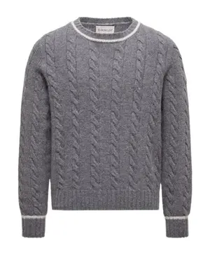 Moncler Cable Knit Crew Neck Sweater With Contrast Trim