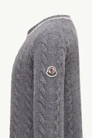 Moncler Cable Knit Crew Neck Sweater With Contrast Trim