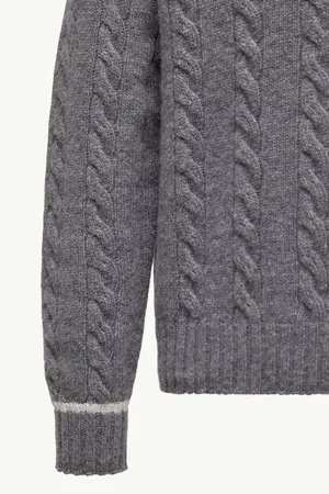 Moncler Cable Knit Crew Neck Sweater With Contrast Trim