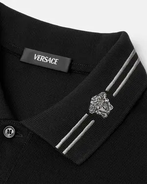 Versace Medusa-embroidered Short-sleeved Polo Shirt - Black