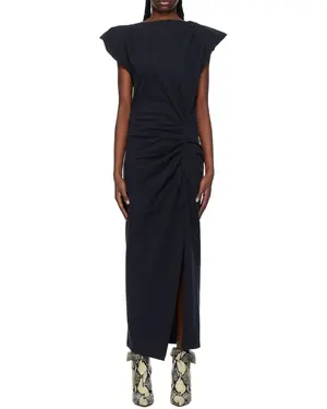 Isabel Marant Étoile Ruched Midi Dress With Front Slit - Black