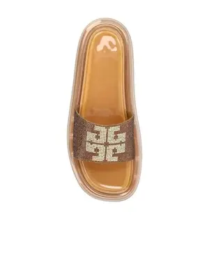 Tory Burch Logo Embellished Open Toe Slide Sandals - Brown
