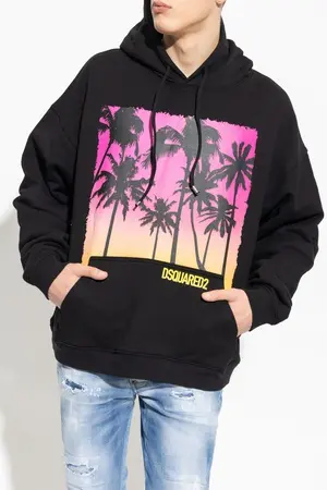 Dsquared2 Palm-tree Printed Drawstring Hoodie
