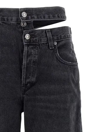 AGOLDE High Waist Denim Trousers With Asymmetrical Cutout Waistband
