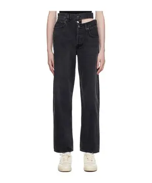 AGOLDE High Waist Denim Trousers With Asymmetrical Cutout Waistband