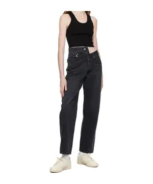 AGOLDE High Waist Denim Trousers With Asymmetrical Cutout Waistband