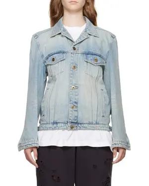 We11Done Denim Jacket With Embroidered Logo - Gray