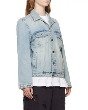 We11Done Denim Jacket With Embroidered Logo - Gray