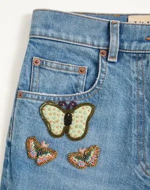 Valentino Garavani Embroidered Butterfly Denim Trousers - Medium Blue