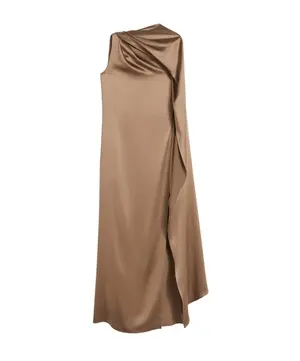 Max Mara One-shoulder Satin Gown With Cape Detailing - Mud