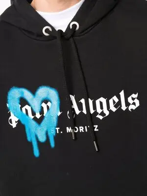Palm Angels St Moritz Heart Spray Cotton Hoodie