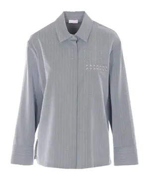 Liu Jo Striped Shirt With Lapel Collar And Pocket Detail - Gray