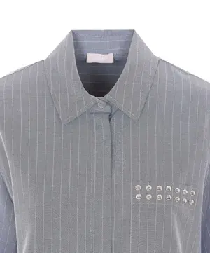 Liu Jo Striped Shirt With Lapel Collar And Pocket Detail - Gray