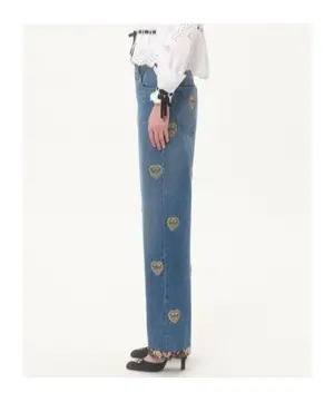 Valentino Garavani Heart Embellished Wide Leg Jeans