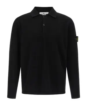 Stone Island Long-sleeve Knit Polo Shirt - Black
