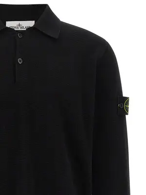 Stone Island Long-sleeve Knit Polo Shirt - Black
