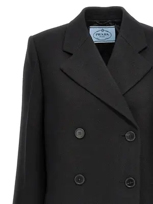 Prada Double-breasted Long-sleeved Coat - Black