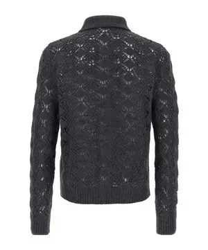 JIL SANDER Openwork Zipped Knit Cardigan - Black
