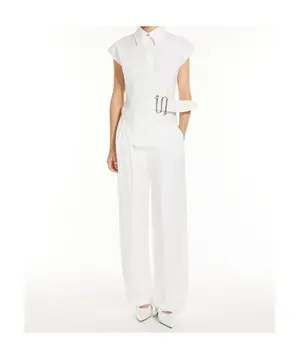 Sportmax High-waisted Cotton Trousers With Pleats