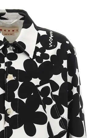Marni Floral Print Buttoned Jacket - White/black