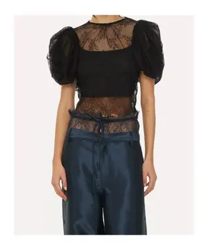 ROTATE BY BIRGER CHRISTENSEN Cropped Puff Sleeve Lace Blouse