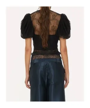 ROTATE BY BIRGER CHRISTENSEN Cropped Puff Sleeve Lace Blouse