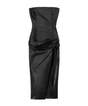 Attico Off-the-shoulder Ruched Waist Midi Dress - Black