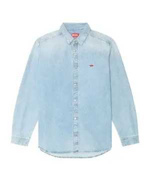 DIESEL® Logo Embroidered Long-sleeved Denim Shirt - Light Blue