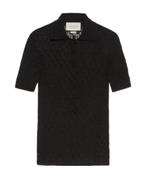 Gucci Geometric G Knitted Polo Shirt - Black