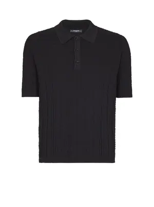 Balmain Monogram Knit Polo Shirt - Black