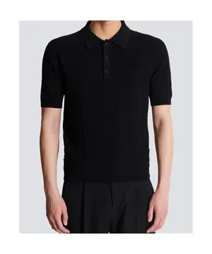 Balmain Monogram Knit Polo Shirt - Black