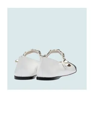 Miu Miu Patent Leather Ballerina Pumps With Chain And Pearl Embellishments