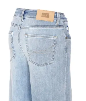 Liu Jo Wide Leg Jeans With Logo Patch - Blue
