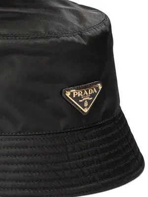 Prada Signature Logo Plaque Bucket Hat - Black