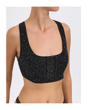 Elisabetta Franchi Embellished Square Neck Lightweight Crêpe Top