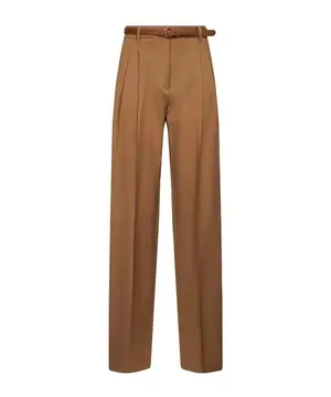 Max Mara Pleated Belted Trousers - Brown