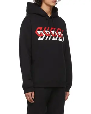 Gucci Logo Mirror Print Hoodie - Black