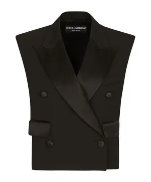 Dolce & Gabbana Double-breasted Gabardine Tuxedo Vest - Black