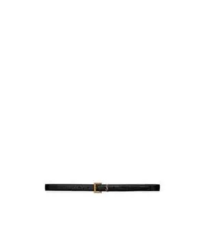 Saint Laurent Logo Plaque Square Buckled Embossed Belt - Black