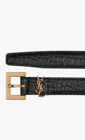 Saint Laurent Logo Plaque Square Buckled Embossed Belt