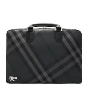 Burberry Grid Checked Zipped Briefcase - Charcoal