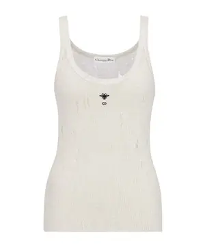 Dior Embroidered Bee Logo Tank Top - White