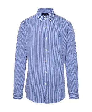 Polo Ralph Lauren Logo Embroidered Pinstriped Shirt - White/blue