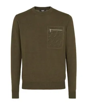 Fendi Ff Embossed Crewneck Jumper - Green