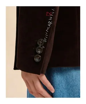 Marni Double-breasted Velvet Blazer With Pony Hair Accents
