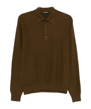 TOM FORD Long-sleeved Knitted Polo Shirt - Brown