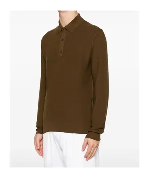 TOM FORD Long-sleeved Knitted Polo Shirt - Brown