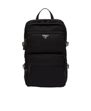 Prada Logo Plaque Zipped Backpack - Black